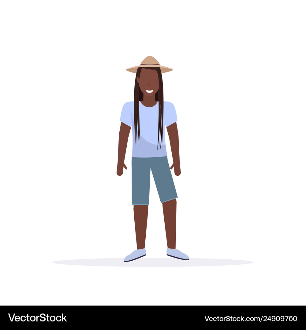 Long haired casual man standing pose smiling Vector Image