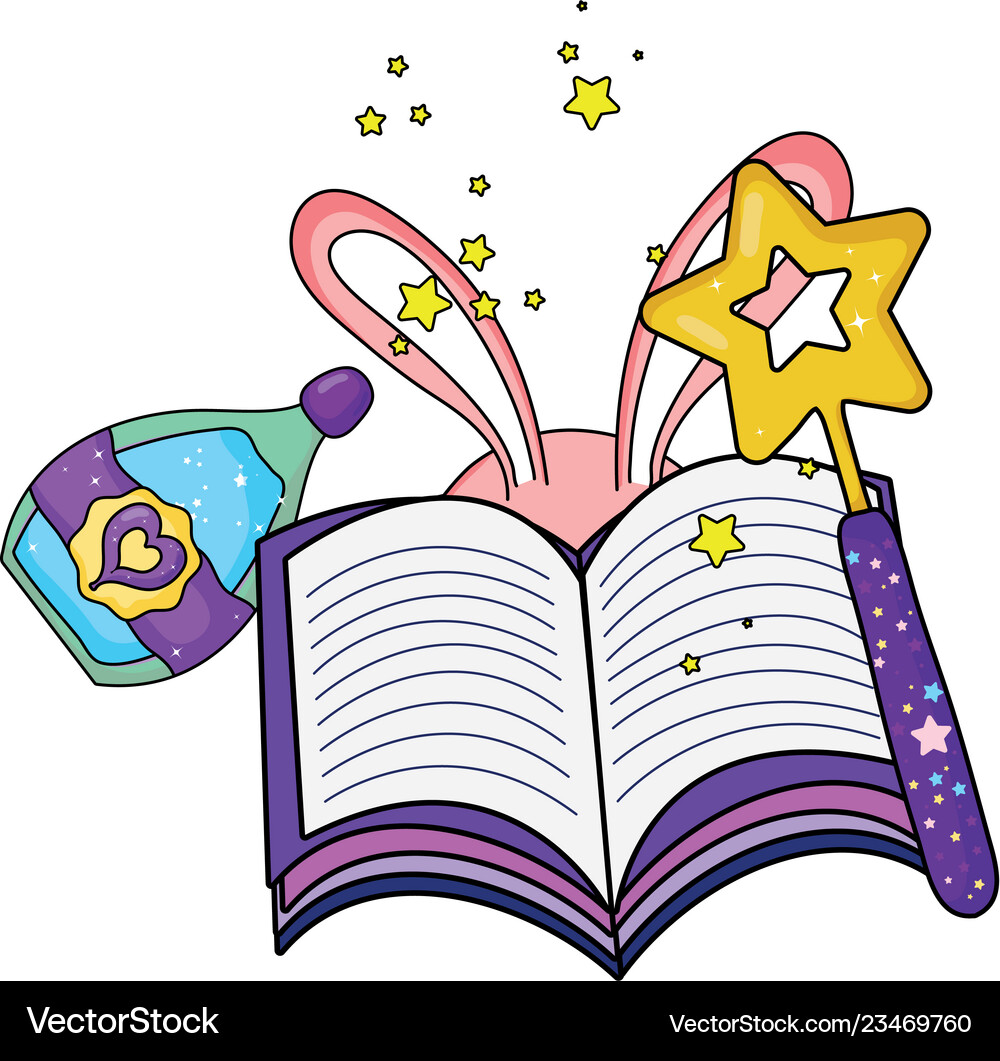 Magic rabbit ears with book and wand Royalty Free Vector