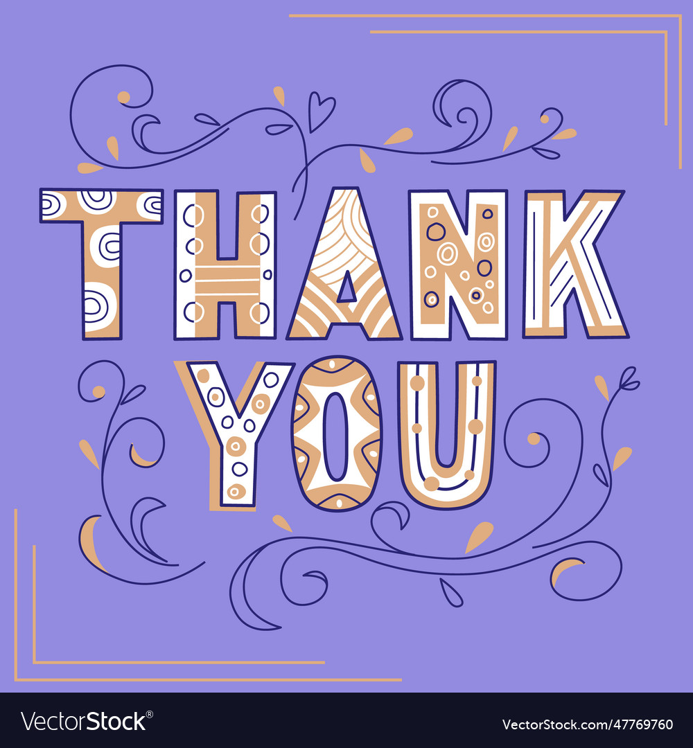 Thank you lettering in doodle style Royalty Free Vector