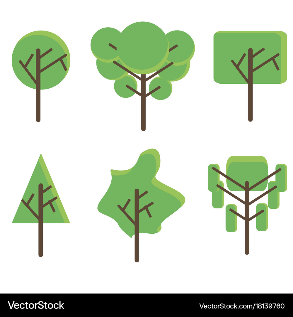 Tree set flat icon green plant botany design eco Vector Image