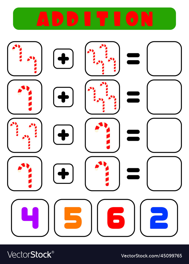 Addition of candies a task for children Royalty Free Vector