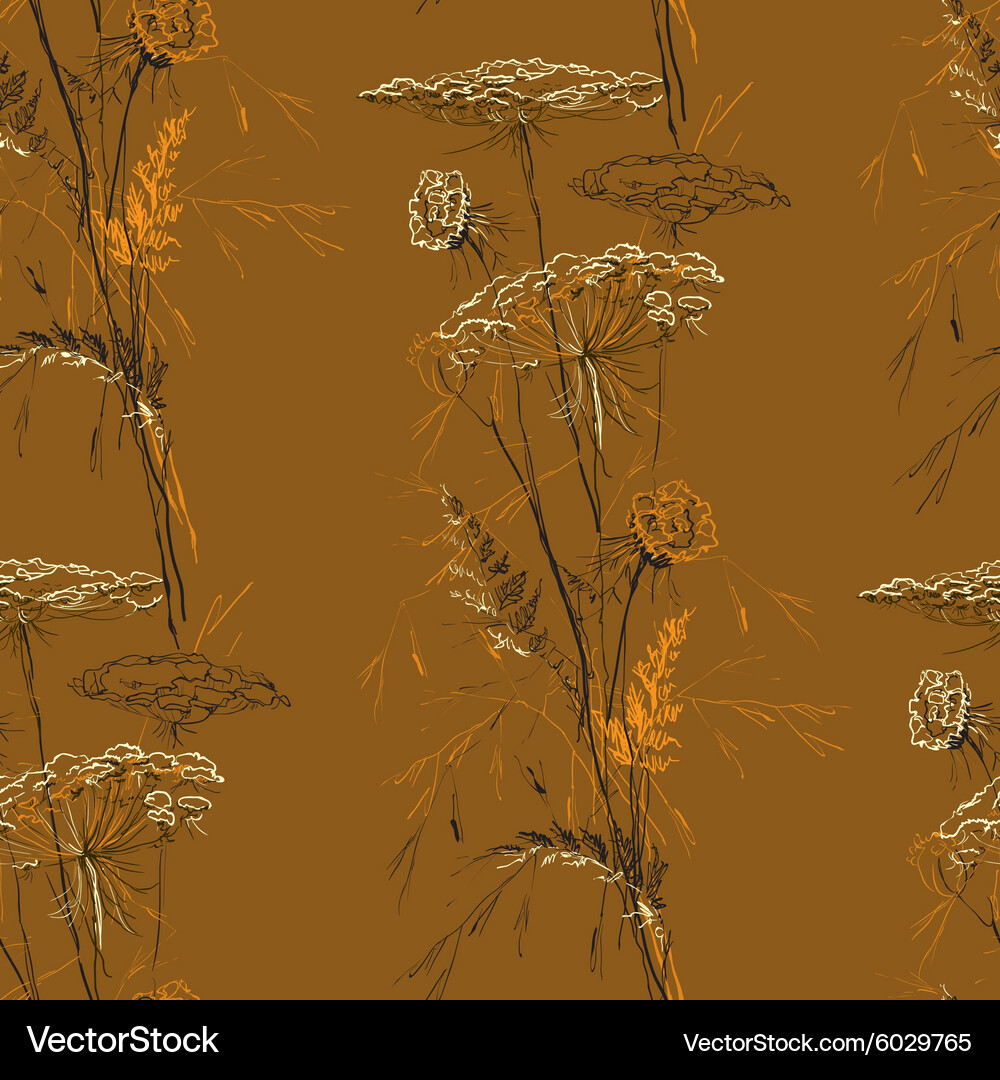 Autumn brown seamless vintage pattern with herbs Vector Image