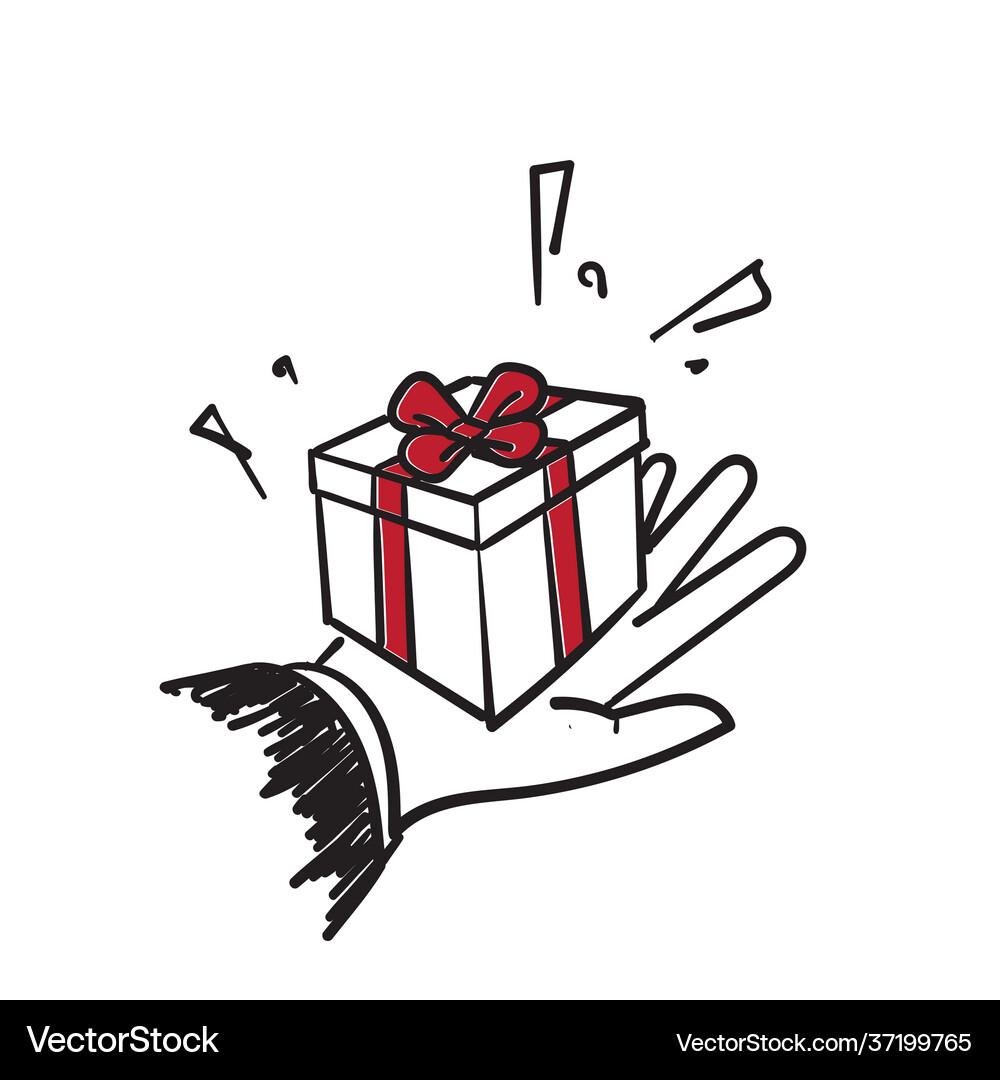 Hand drawn doodle gives a gift box with a bow Vector Image