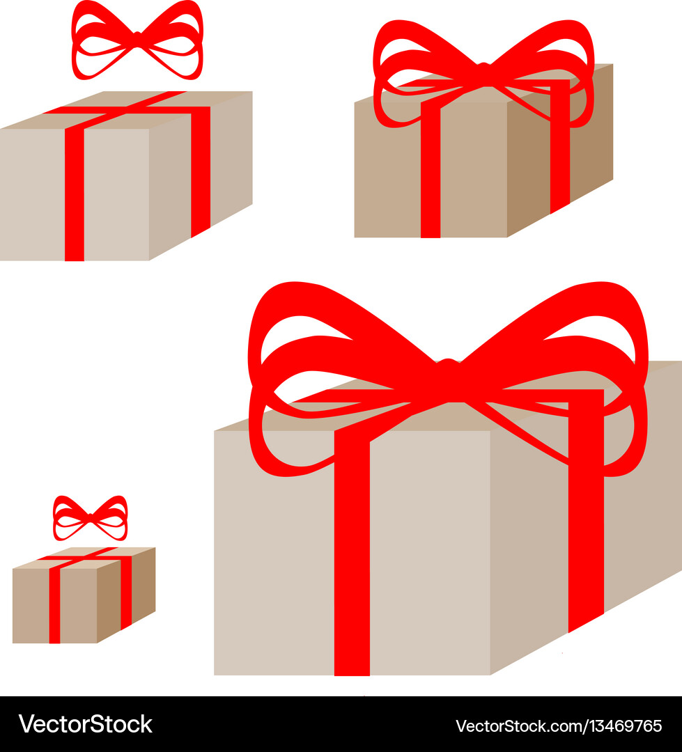 Light brown present box with the red ribbon Vector Image