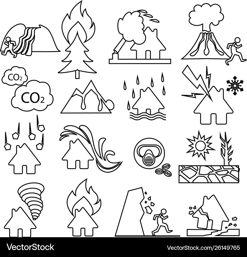 Natural disaster icon set outline Royalty Free Vector Image