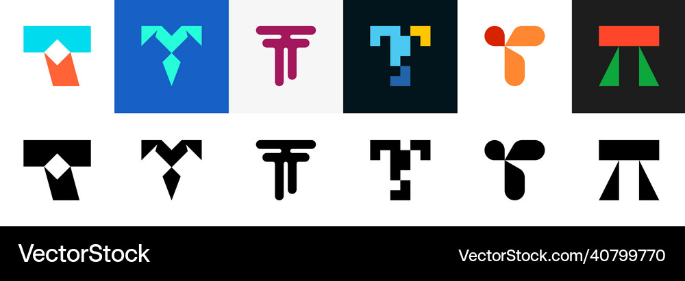 Abstract logos collection with letter t Royalty Free Vector