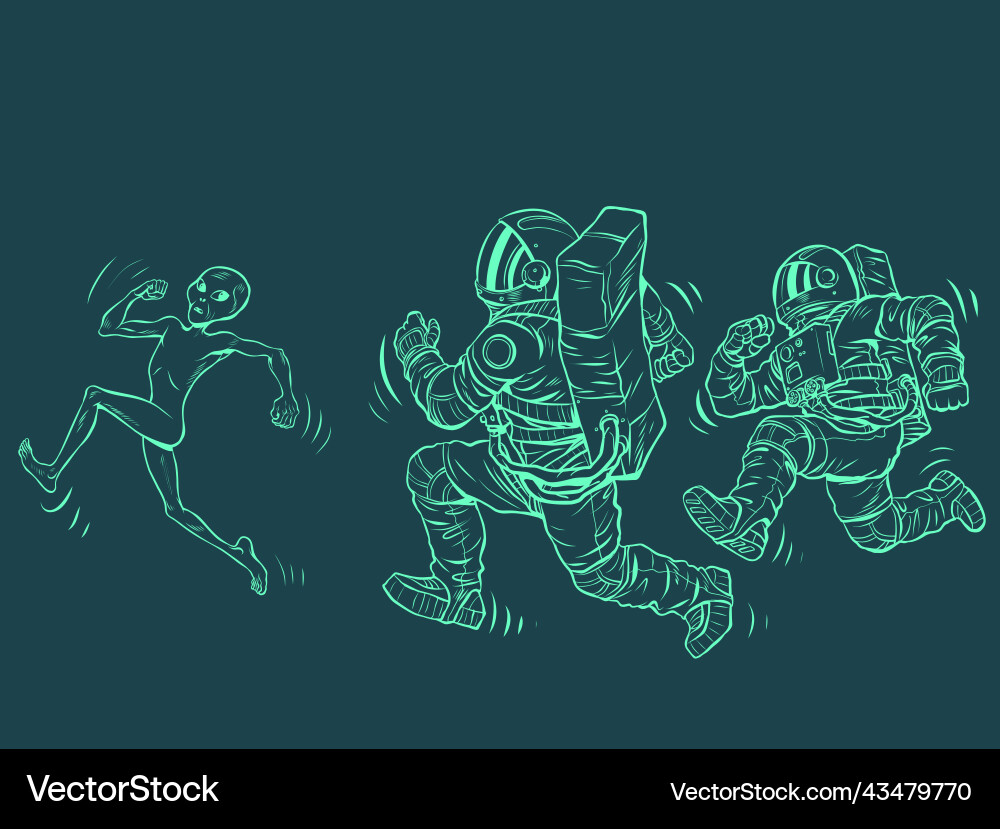 Astronauts are running after the alien space Vector Image