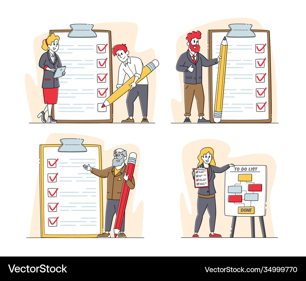Set businesspeople characters with checklist Vector Image