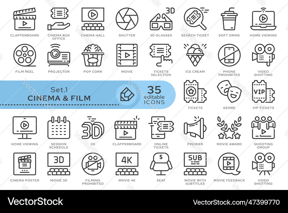 Set icons cinema 01 Royalty Free Vector Image - VectorStock