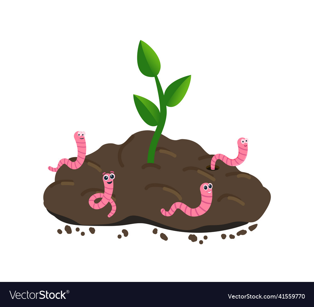Small plant growing in the ground and earthworm Vector Image