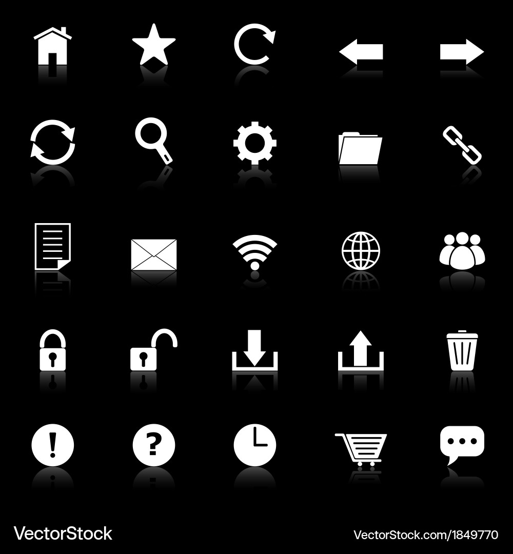 Tool bar icons with reflect on black background Vector Image
