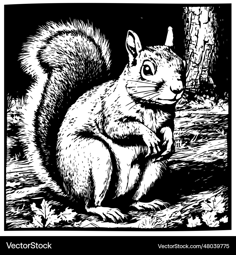 Beautiful squirrel sitting in the forest hand Vector Image