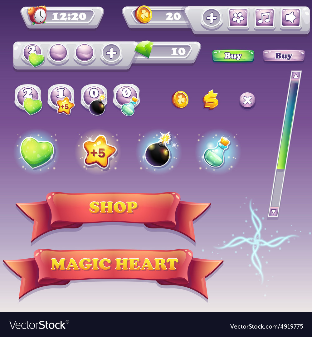 Big set of interface elements for computer games Vector Image