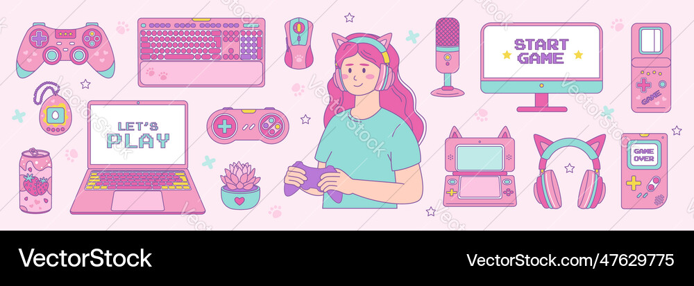 Elements vintage pink 90s games Royalty Free Vector Image