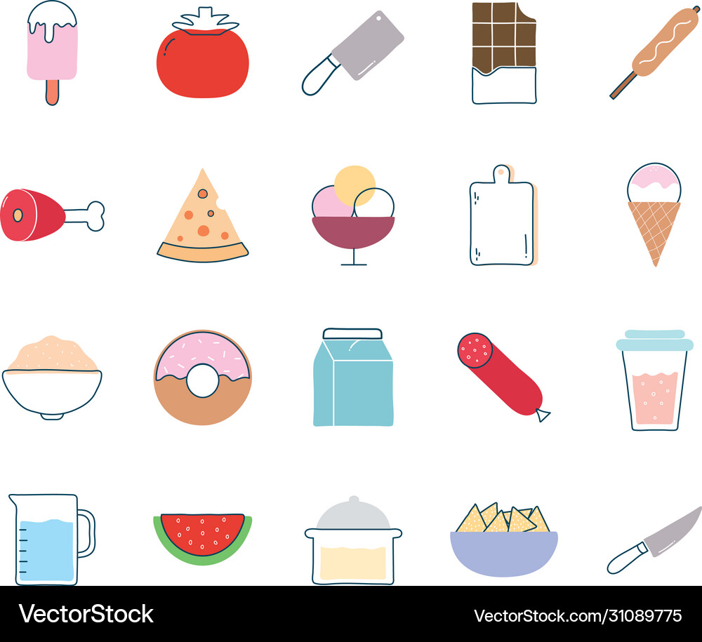 Food flat style icon set design Royalty Free Vector Image
