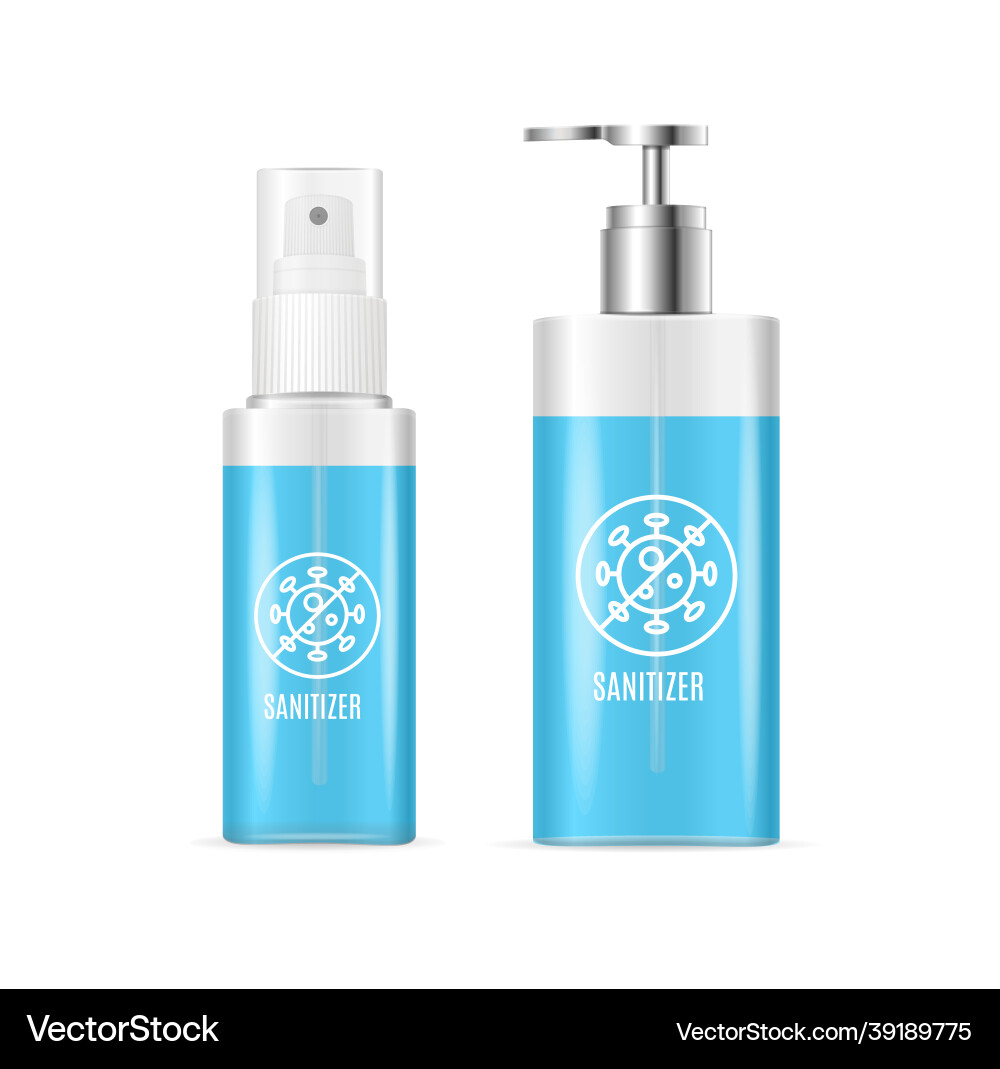Realistic detailed 3d different sanitizer set Vector Image