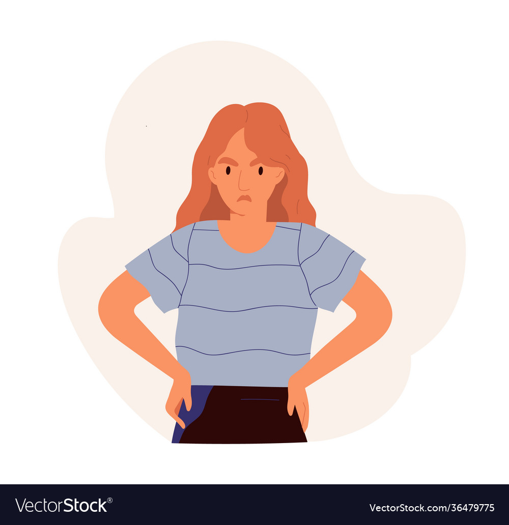 Sad offended woman sulking and expressing angry Vector Image