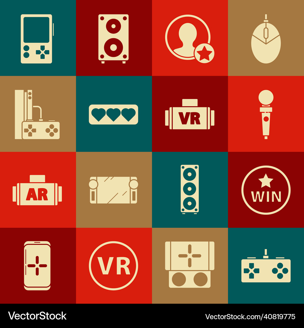 Set gamepad medal joystick for arcade machine Vector Image