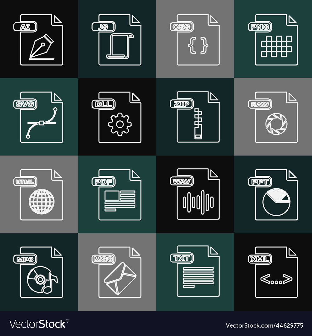 Set line xml file document ppt raw css dll Vector Image Set line xml file document ppt raw css dll Vector Image