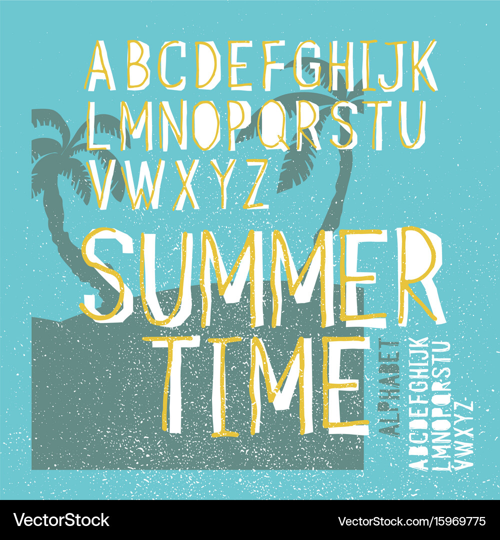 Summer time alphabet hand drawn letters Royalty Free Vector