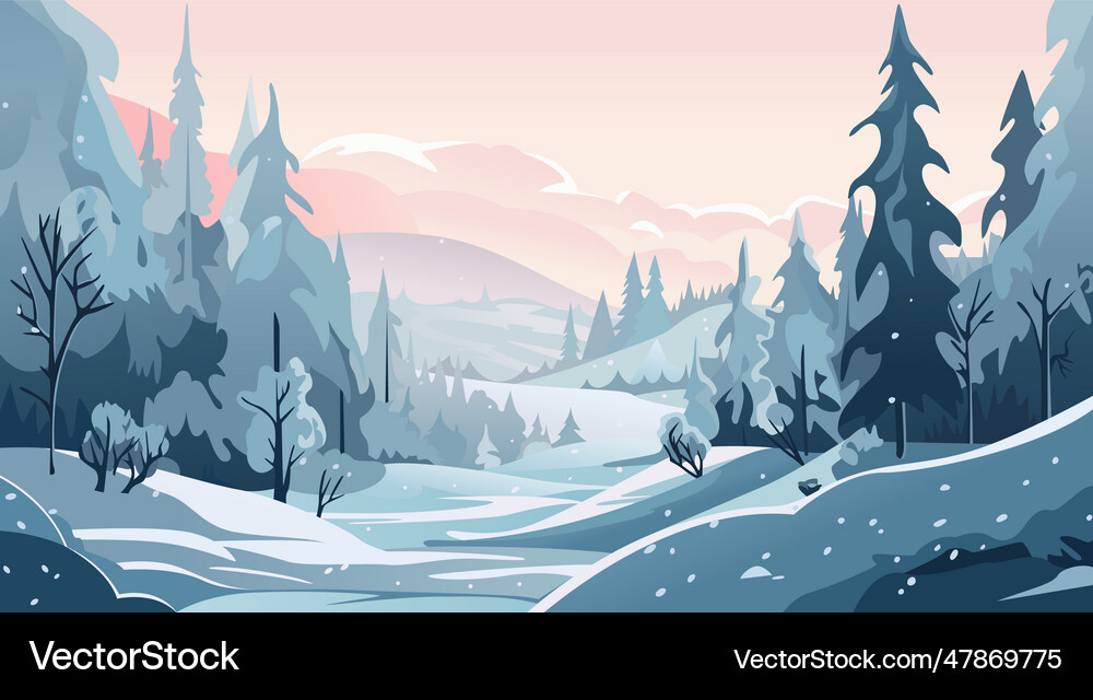 Winter landscape with snowy forest Royalty Free Vector Image