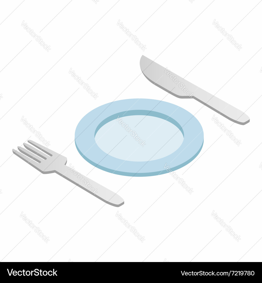 Cutlery set with plate isometric 3d icon Vector Image