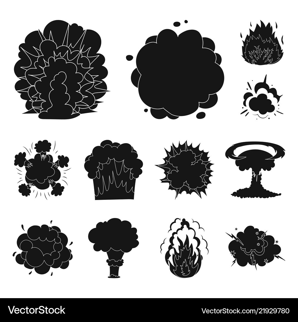 Different explosions black icons in set collection