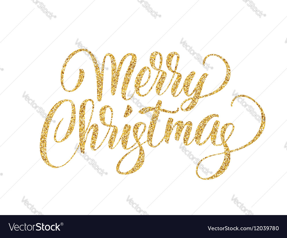 Merry christmas card with golden glitter lettering