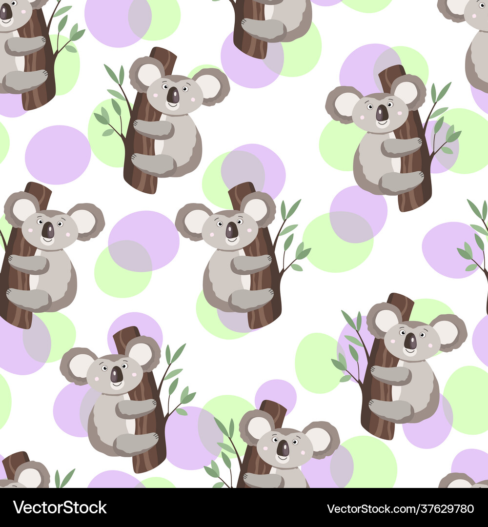 Seamless pattern with cute koala baby on color Vector Image