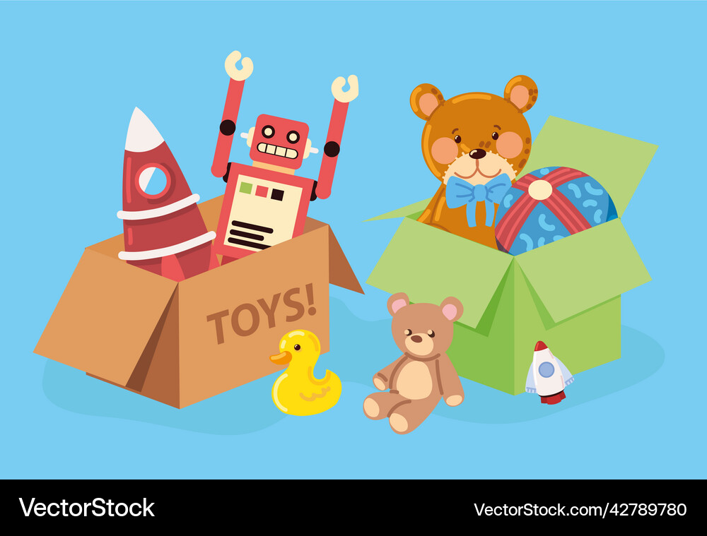 Toys boxes for kids Royalty Free Vector Image - VectorStock