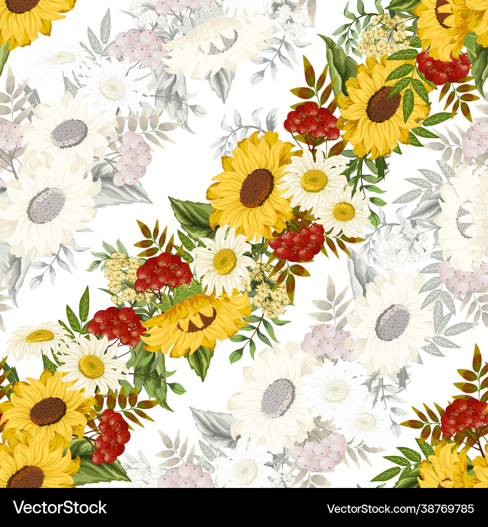 Berries and flowers in a pattern Royalty Free Vector Image