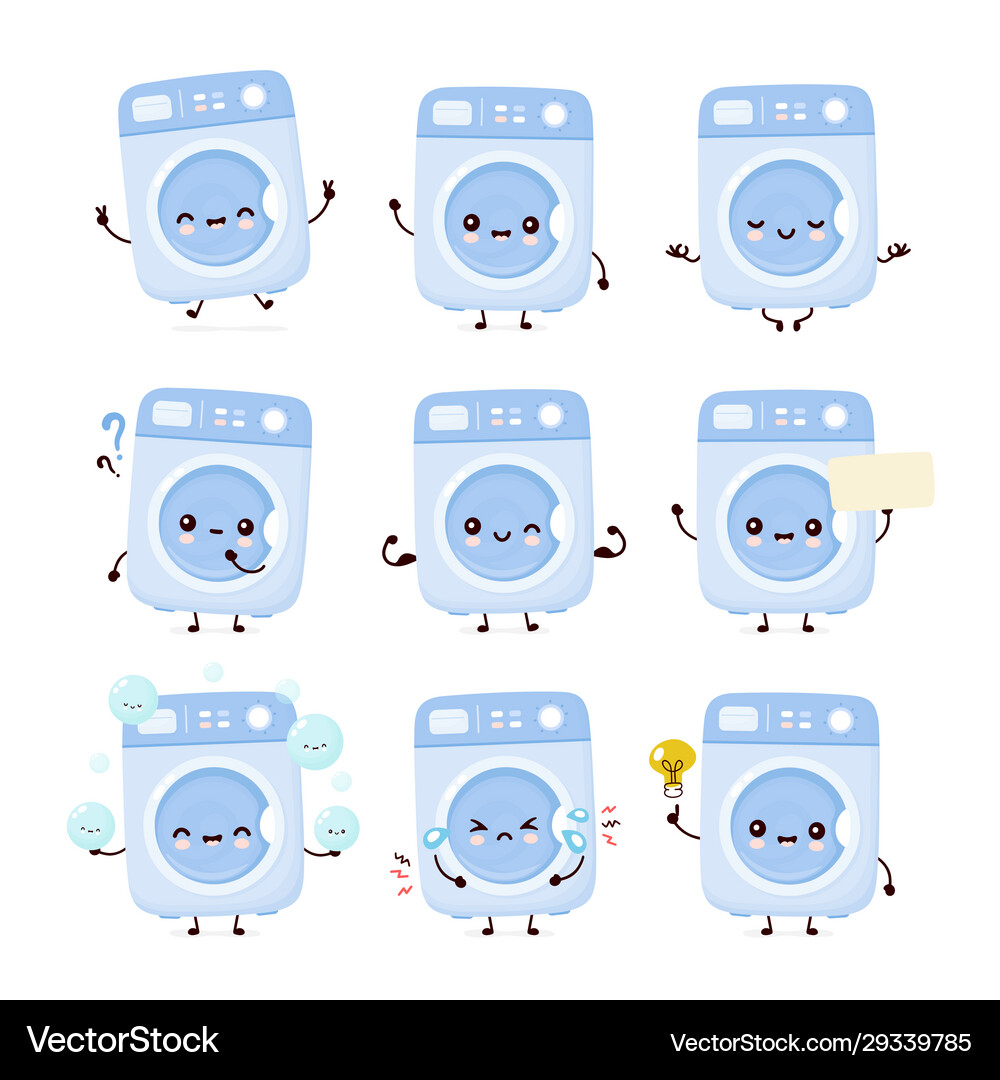Cute happy washing machine set collection Vector Image