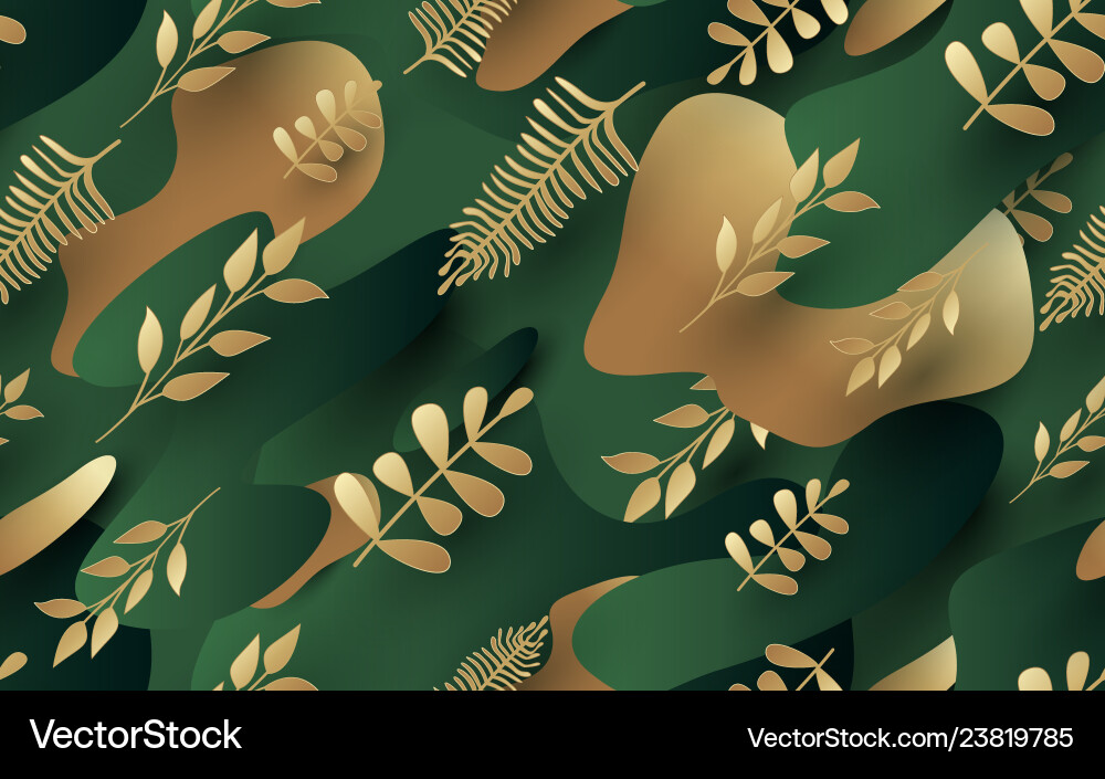 Gold leaves pattern luxury green and Royalty Free Vector