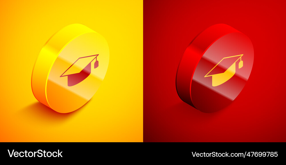 Isometric graduation cap icon isolated on orange Vector Image