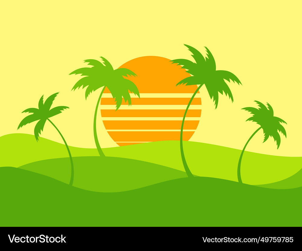 Tropical landscape with palm trees with sun Vector Image