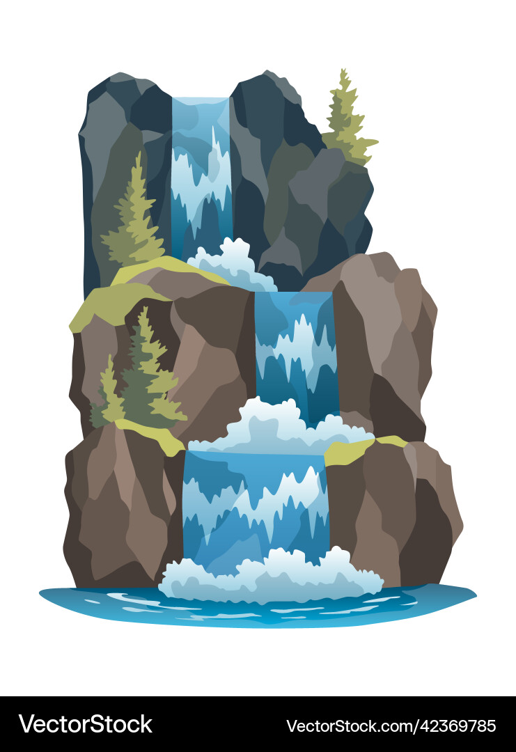 Waterfall cascade cartoon landscape with rock Vector Image
