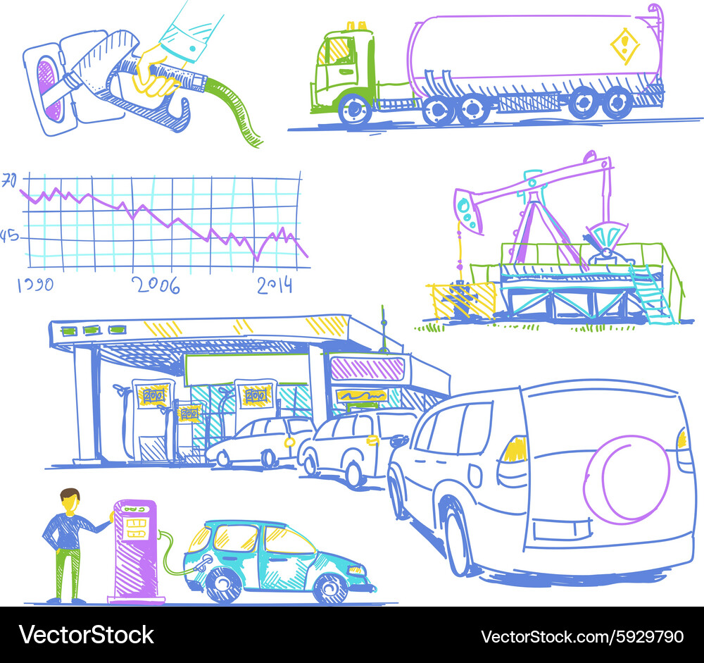 Car refueling turn drawings hand Royalty Free Vector Image