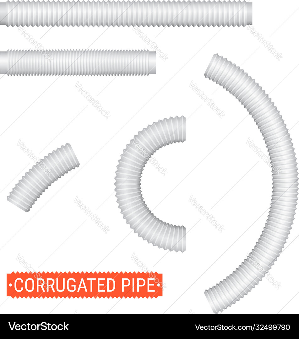 Corrugated pipes realistic isolated on white Vector Image