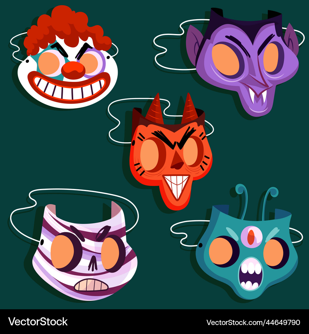 Flat halloween masks collection design Royalty Free Vector
