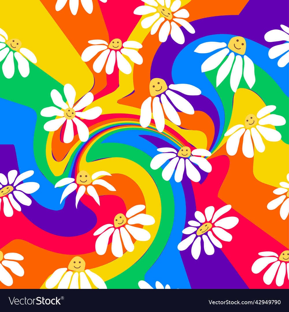 Groovy daisy retro seamless pattern smile Vector Image