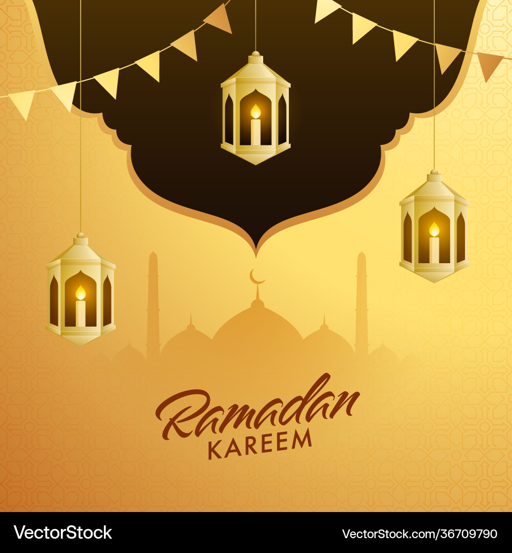 Iit candles inside arabic golden lanterns mosque Vector Image