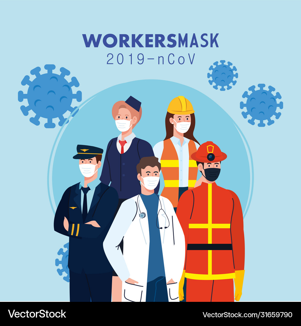 People workers with uniforms and workermasks Vector Image