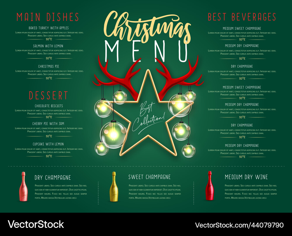Restaurant menu design with 3d star horns Vector Image