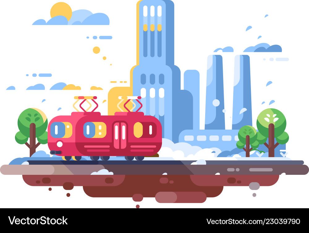 Retro tram on cityscape background Royalty Free Vector Image