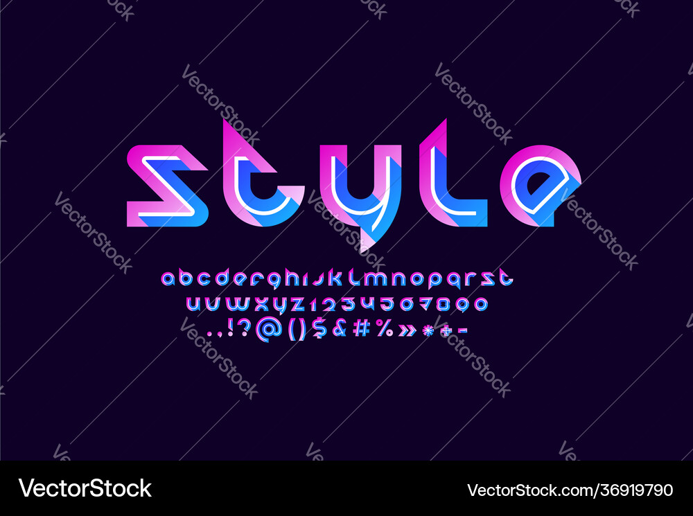 Style future font pink alphabet with blue shadow Vector Image