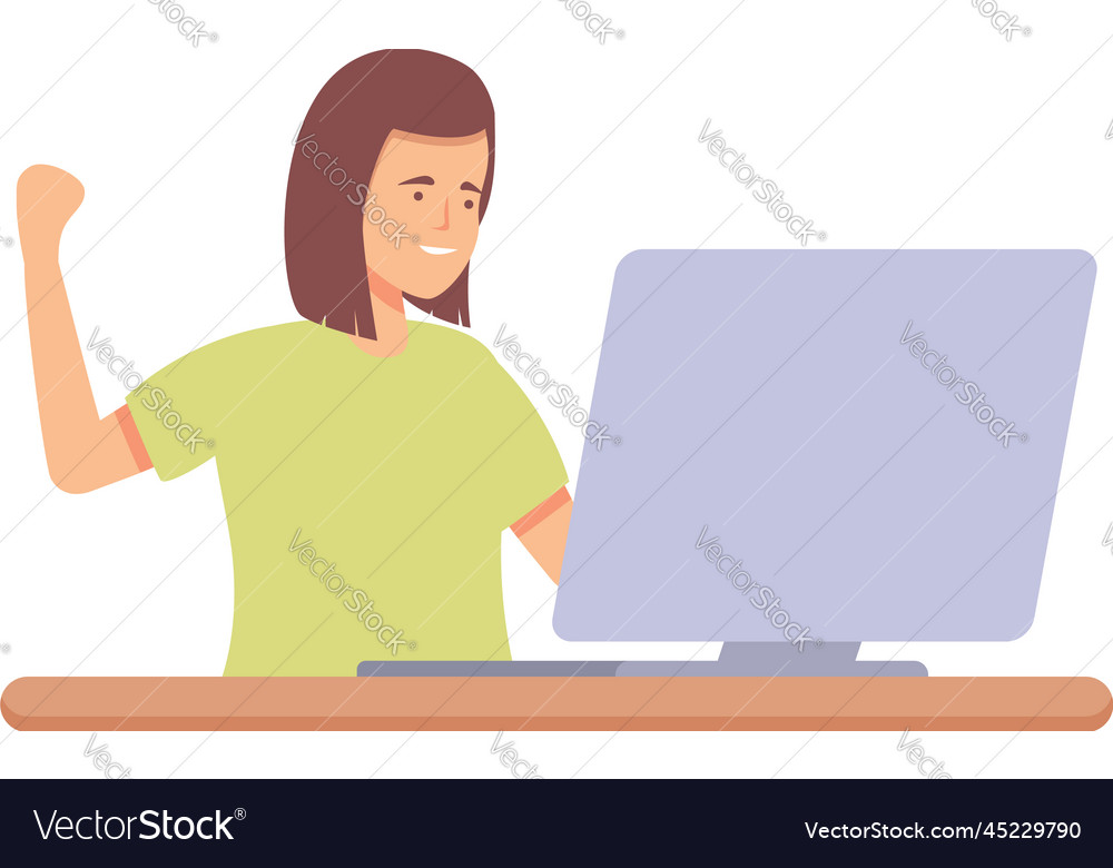 Success girl programming icon cartoon Royalty Free Vector