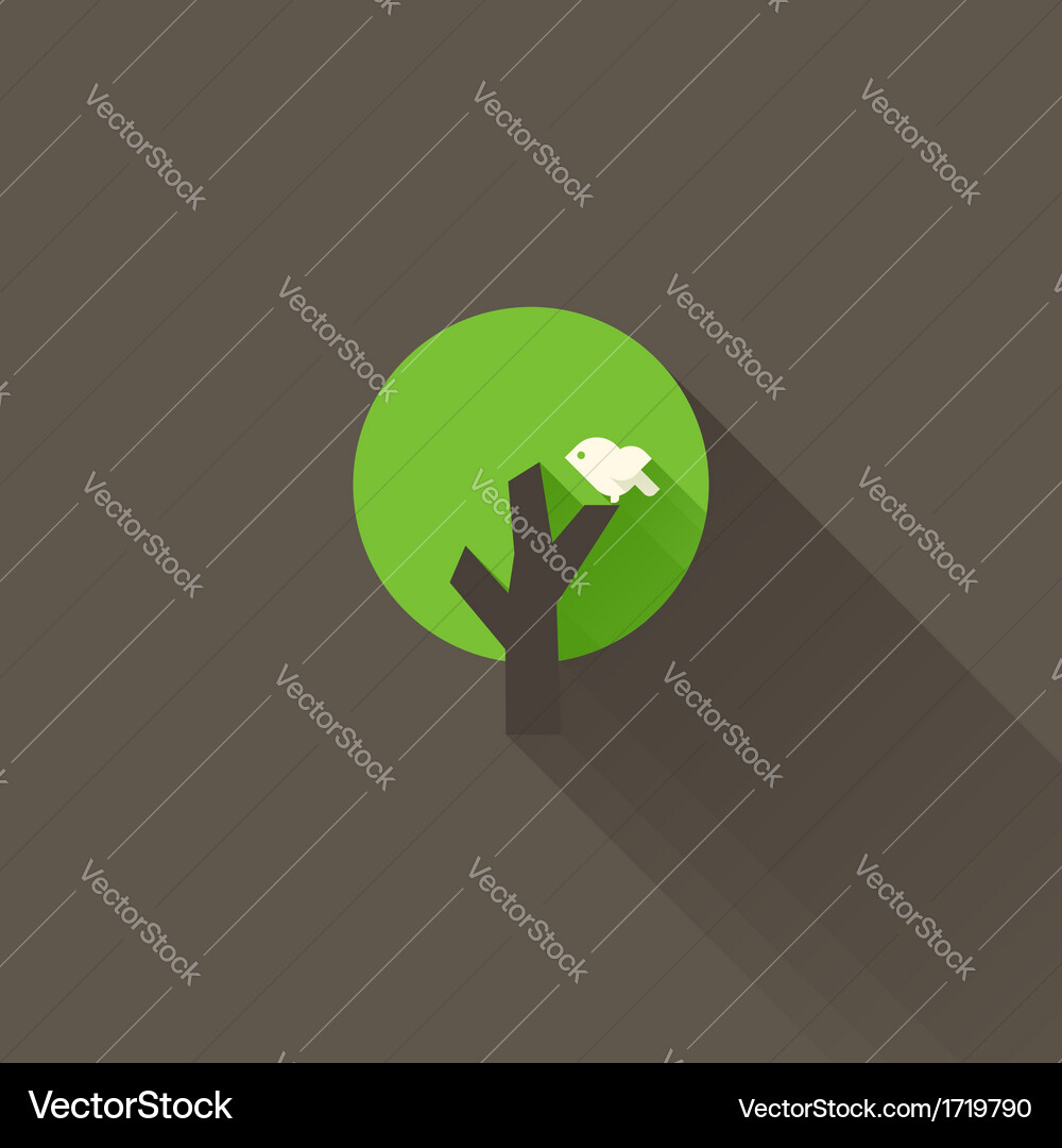White bird and green tree on a brown background Vector Image