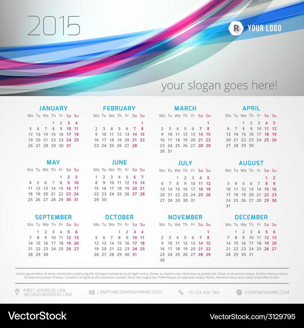 Calendar 2015 template week starts monday Vector Image