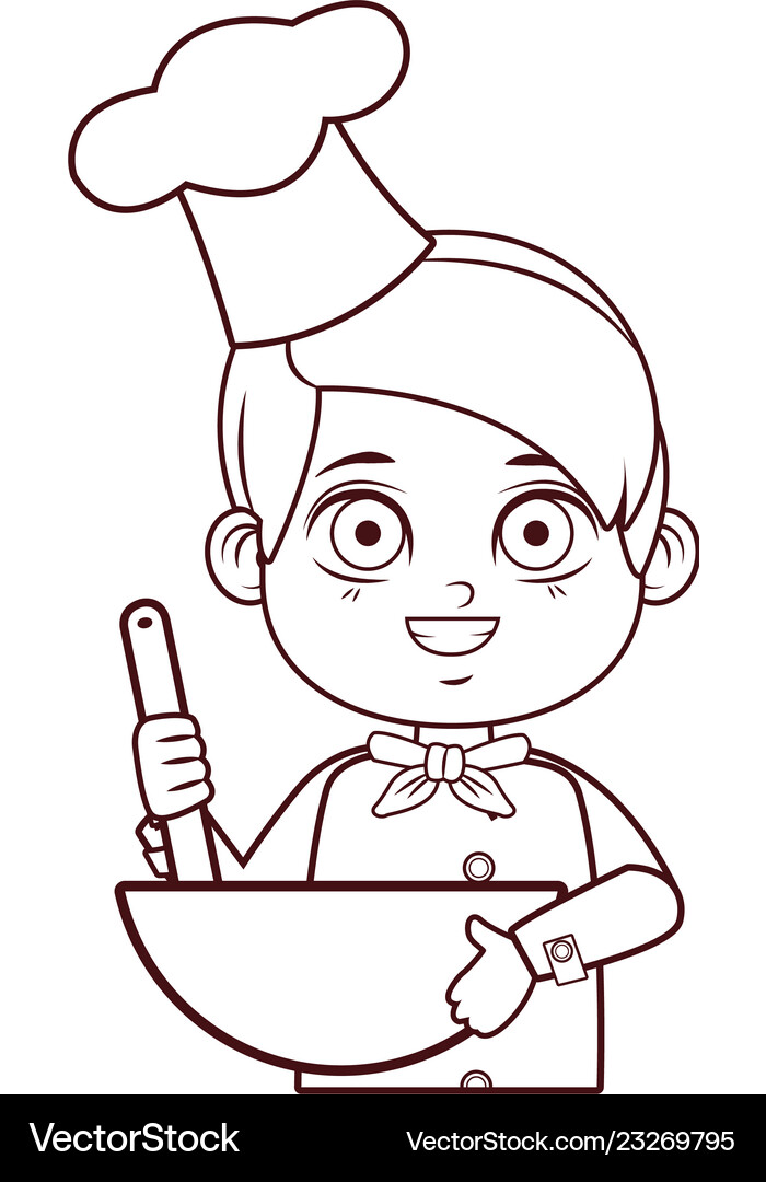 Chef boy cartoon brown lines Royalty Free Vector Image