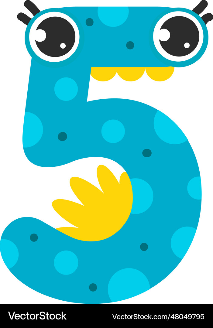 Funny blue number five or numeral with eye Vector Image
